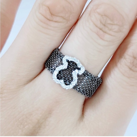 Tous | Jewelry | Tous Black Ip Steel And White Gold Tous Icon Mesh Ring ...